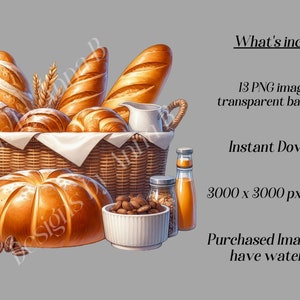 Watercolor Bakery Clipart: Pastries, Cakes, Bread (13 PNG Files ...