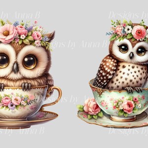 Watercolor Owl and Teacup Clipart, 15 PNG Files, Cute Owl, Vintage Teacup, Woodland Animals ...