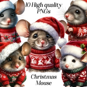 Watercolor Christmas Mouse Clipart, 10 PNG Files, Santa Rat, Xmas ...