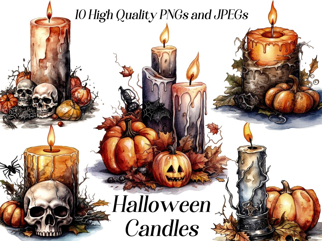 Watercolor Halloween Candles Clipart, 10 High Quality Jpegs, Halloween ...