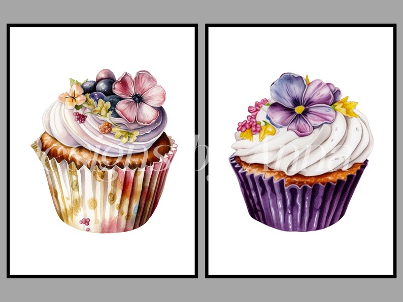 Watercolor Cupcake Clipart 10 High Quality JPEG and PNG - Etsy