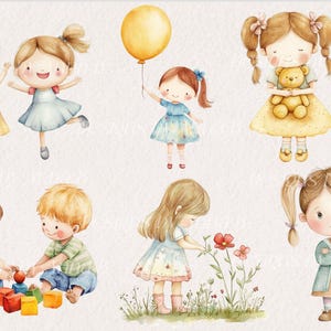 Childhood Clipart - Cute Watercolor Kids Playing PNG, Adorable Boy and ...