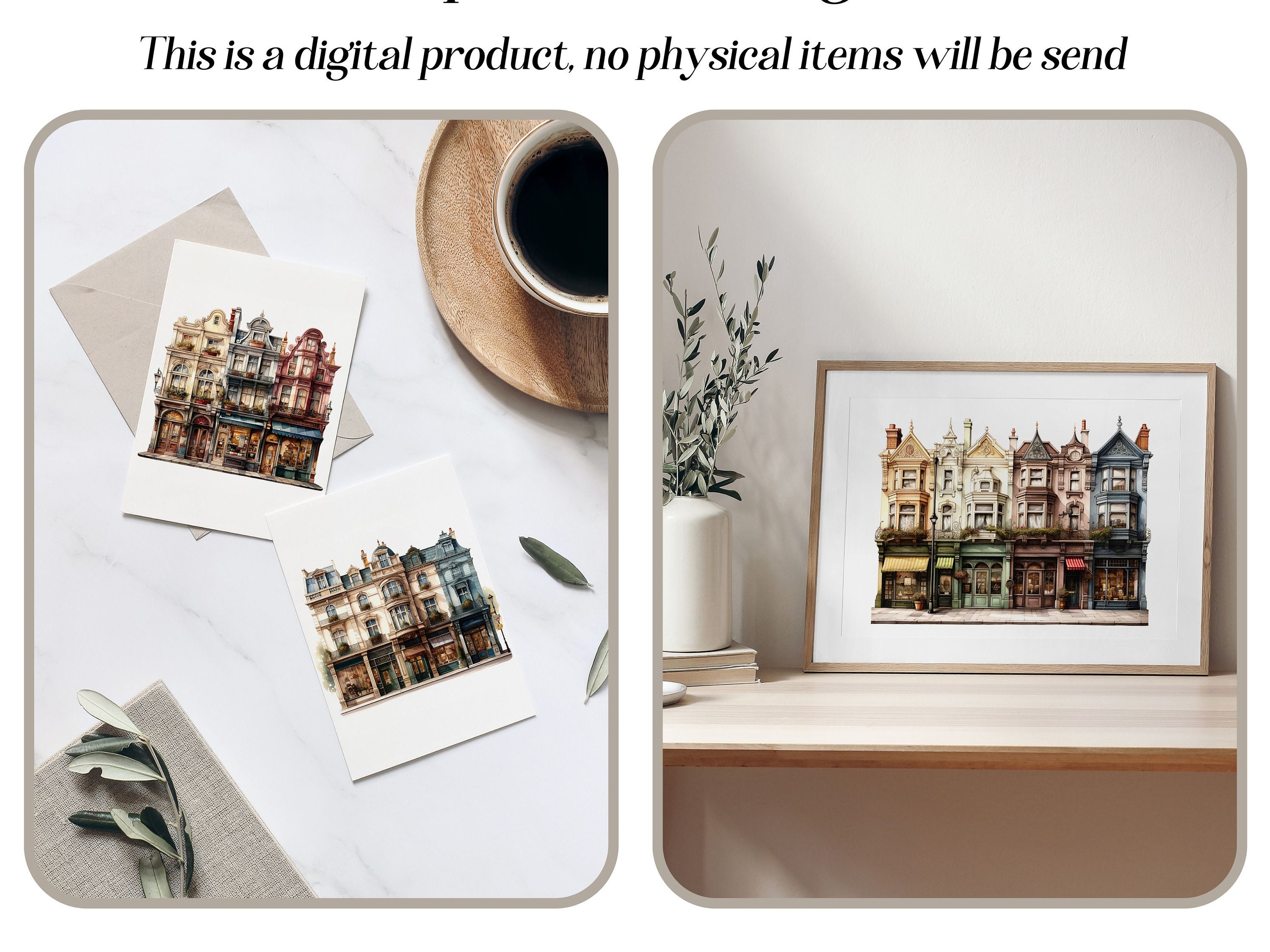 Watercolor Luxury Shops Clipart: City Street PNG Files (digital ...