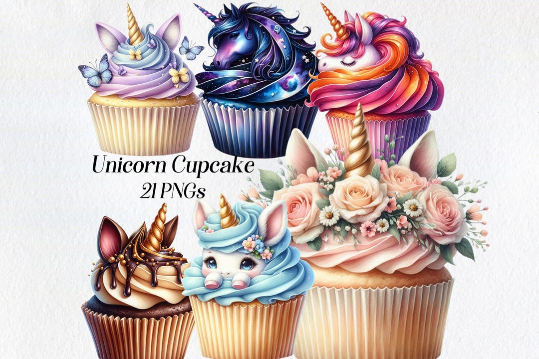 Unicorn Cupcake Clipart, Cute Cupcake Clip Art, Png, Girly Cupcake ...