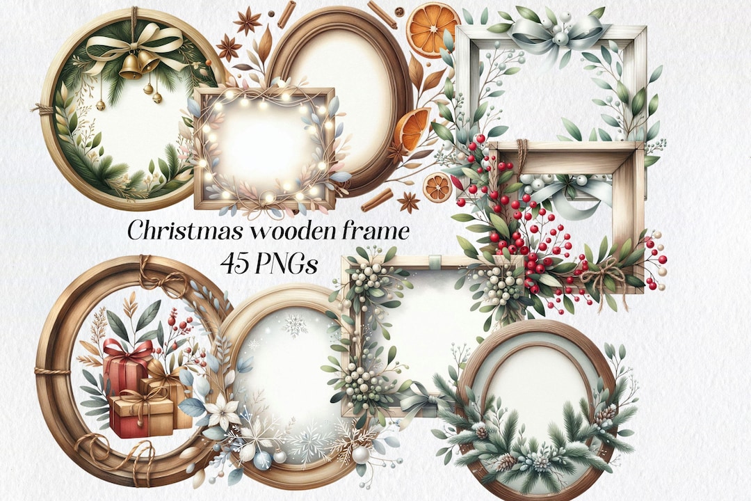 Christmas Frames Clipart: Watercolor Xmas Decoration (digital Download ...