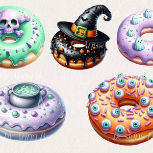Halloween Doughnuts Clipart, Party Food Clip Art, Watercolor Dessert ...