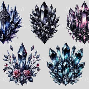 Gothic Crystals Clipart, Watercolor Crystals Clip Art, Gems Png, Dark ...