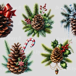 Watercolor Christmas Pinecones Clipart: Holiday PNG Graphics (digital ...