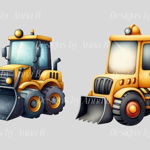 Watercolor Cute Construction Vehicles Clipart, 10 PNG Files, Building ...