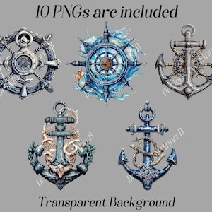 Watercolor Nautical Decor Clipart, 10 High Quality JPEG and PNG Files ...