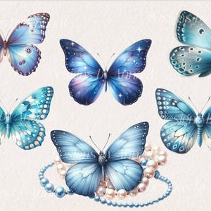 Blue Butterfly Watercolor Clipart: 36 PNG Graphics (digital Download ...