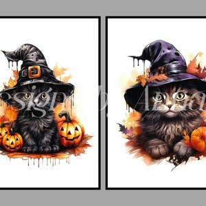 Watercolor Halloween Kitten Clipart: 10 PNG & JPEG Files (digital ...