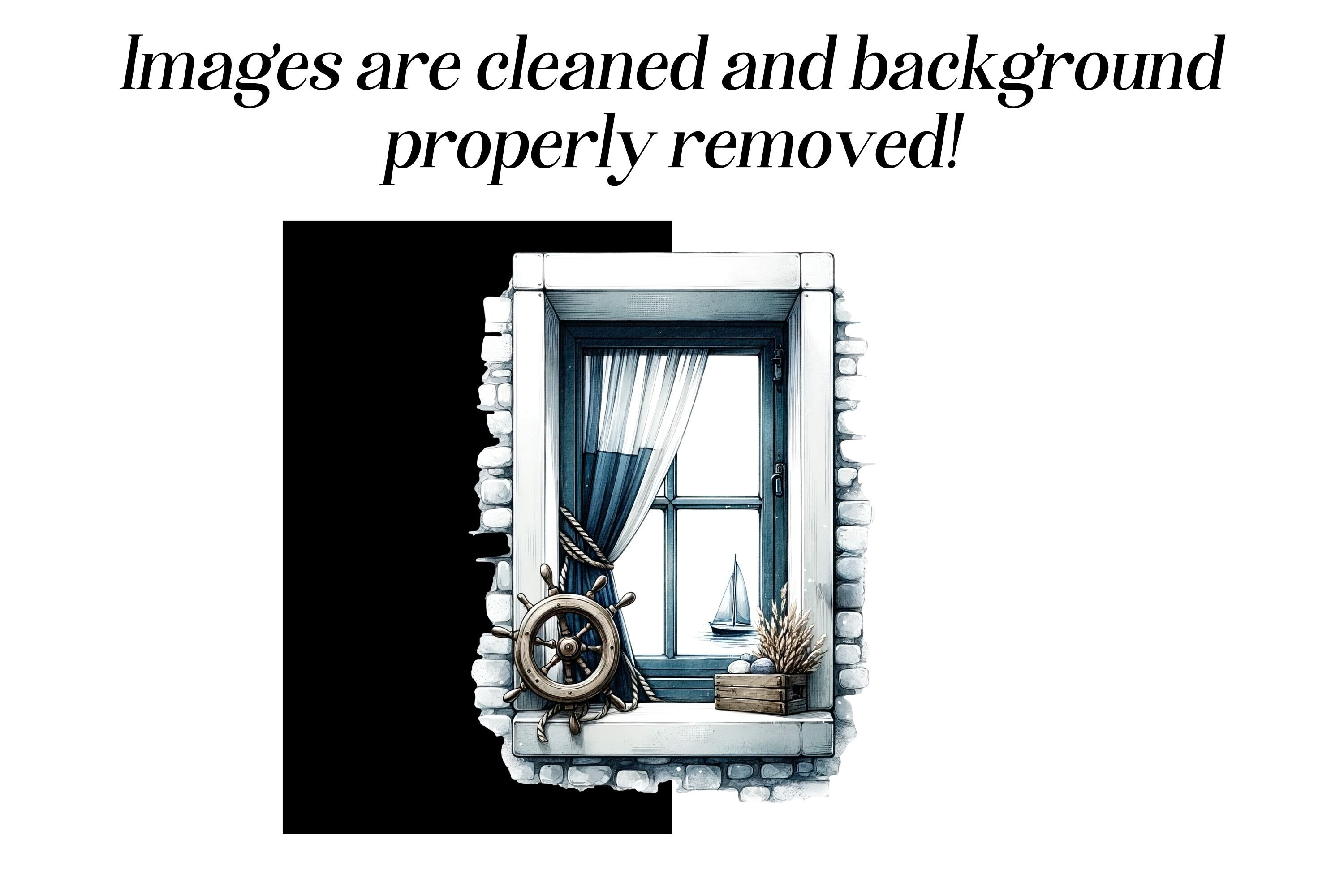 Watercolor Nautical Window Clipart: Ocean View PNG Graphics (digital ...