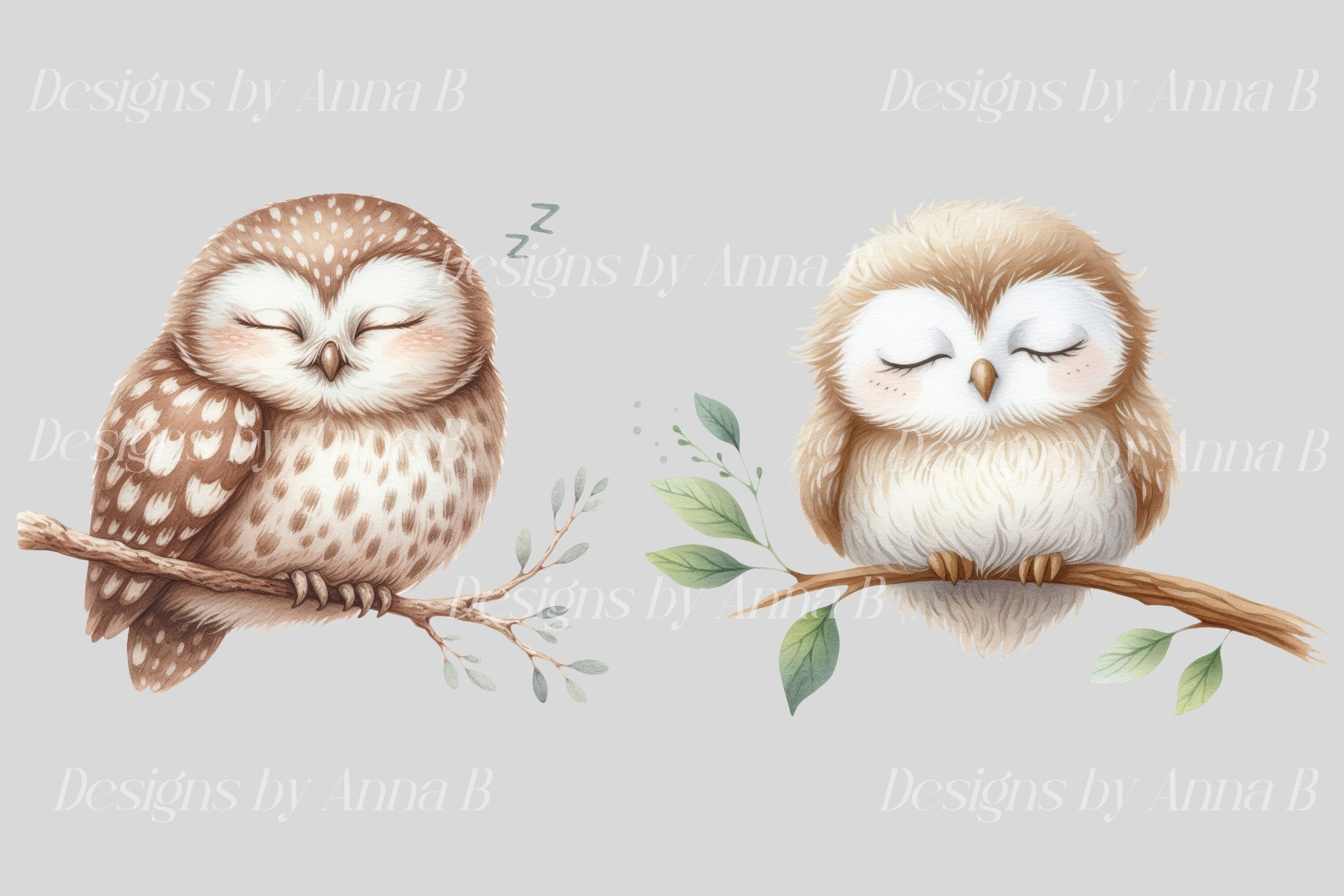 Watercolor Sleepy Owl Clipart: Nursery Art, Woodland Pngs (digital ...