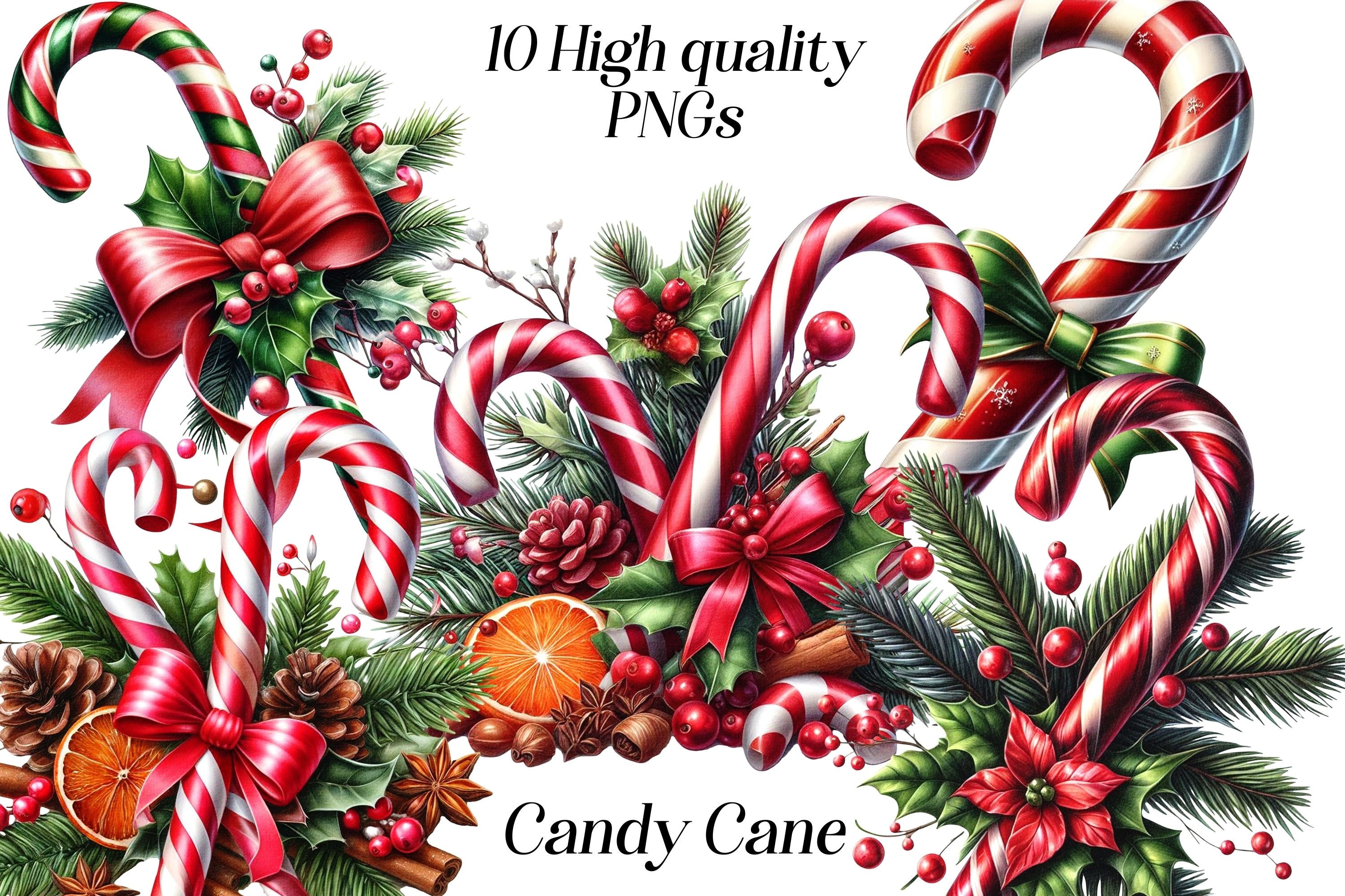 Watercolor Candy Cane Clipart: Festive Christmas PNG Files (digital ...