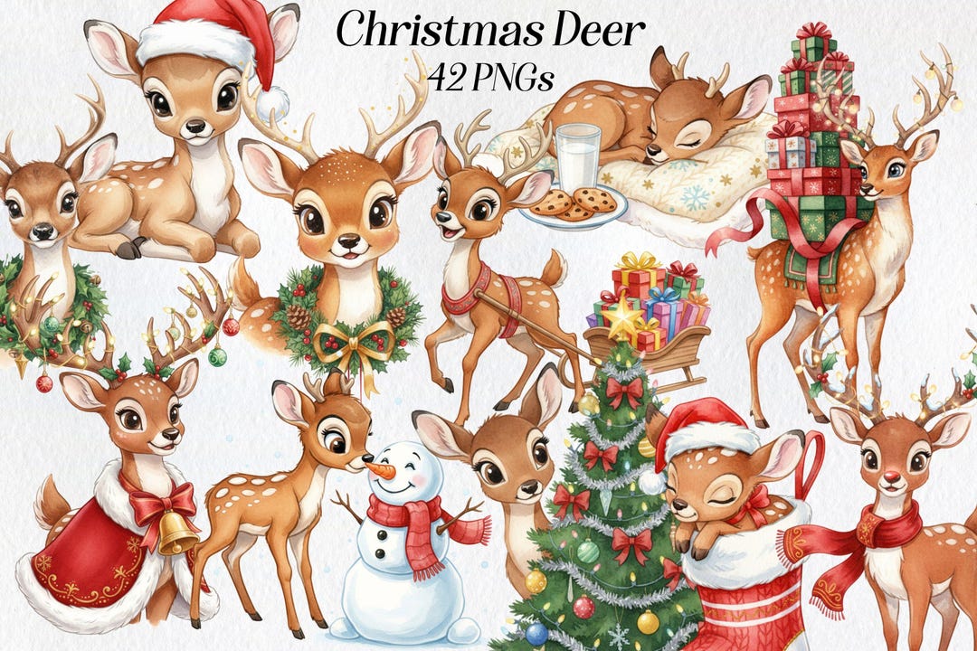Christmas Deer Clipart, Holiday Reindeer PNG Set (digital Download) - Etsy