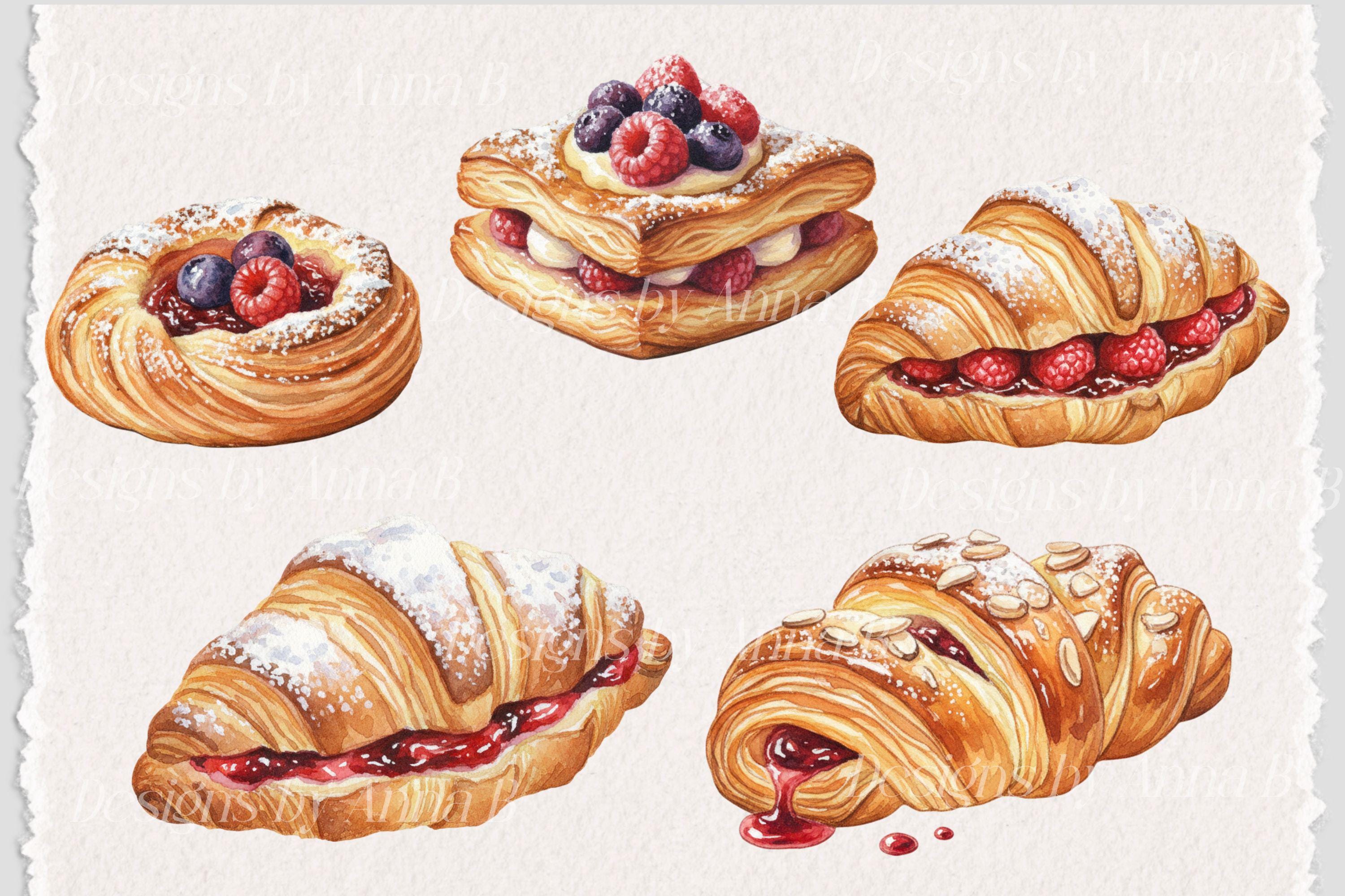 Pastry Clipart Set: Bakery Graphics, Croissant, Danish (digital ...