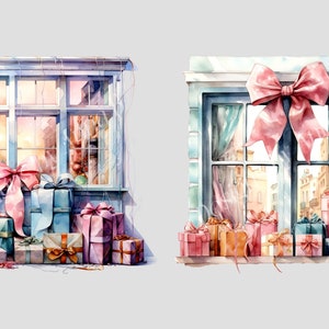 Watercolor Window With Presents Clipart, 10 High Quality PNG Files ...