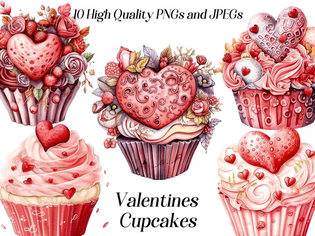 Watercolor Valentines Cupcakes Clipart: Pink Sweet Treats (digital ...