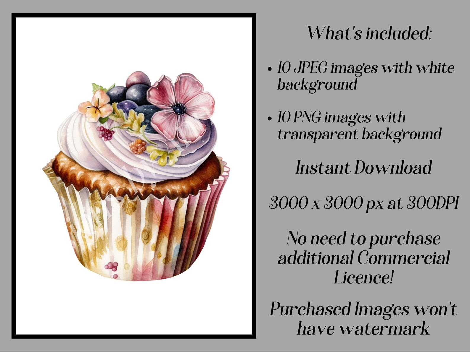 Watercolor Cupcake Clipart 10 High Quality JPEG and PNG - Etsy