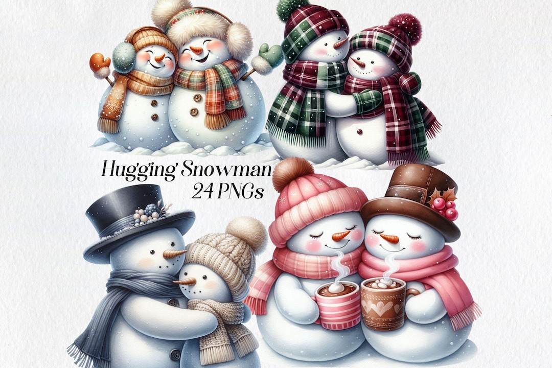 Hugging Snowman Clipart, Watercolor Cute Snowman Clip Art, Png, Winter ...