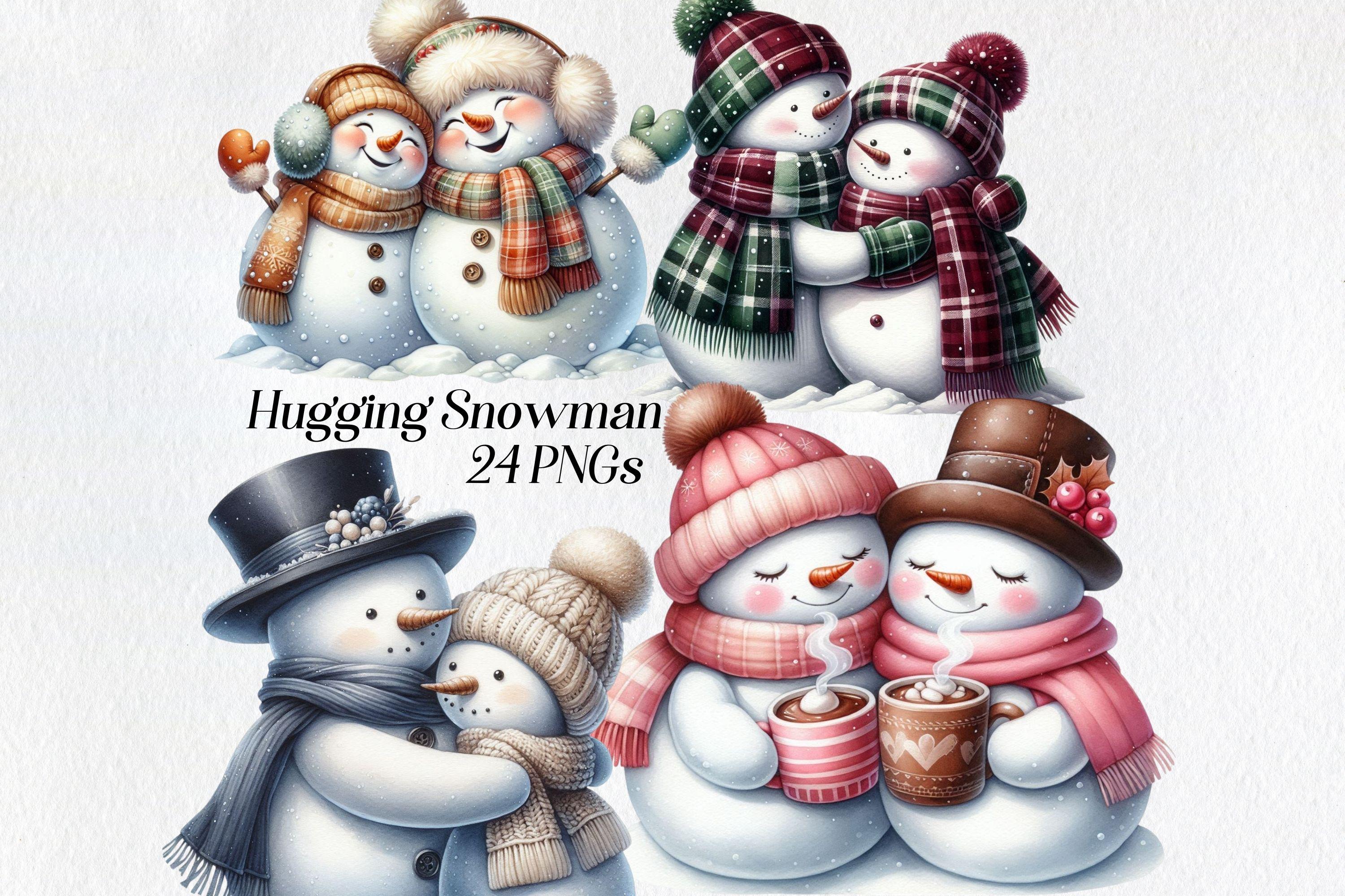 Watercolor Hugging Snowman Clipart: 24 PNG Festive Graphics (digital ...