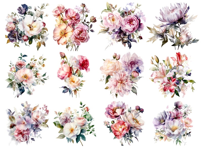 Watercolor Flower Bouquets Clipart 46 High Quality Pngs - Etsy