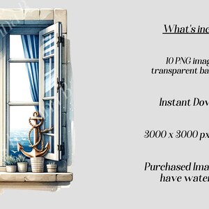 Watercolor Nautical View Clipart, 10 High Quality PNG Files, Window ...