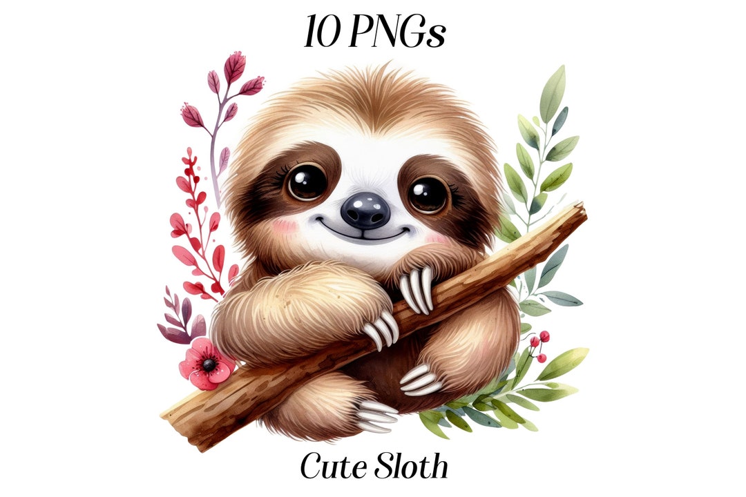 Watercolor Cute Sloth Clipart, 10 PNG Files, Cute Animals, Nursery Art ...