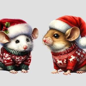 Watercolor Christmas Mouse Clipart, 10 PNG Files, Santa Rat, Xmas ...