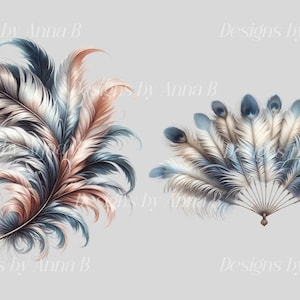 Watercolor Feather Fan Clipart, 10 PNG Files, Bohemian Decor, Boho ...