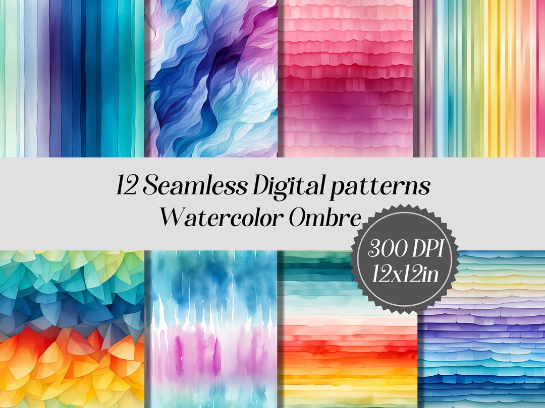 Watercolor Abstract Ombre Seamless Digital Pattern, 12 High Quality ...