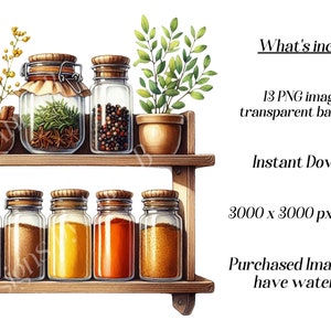 Watercolor Spice Rack Clipart, 13 PNG Files, Cooking Clip Art, Kitchen ...
