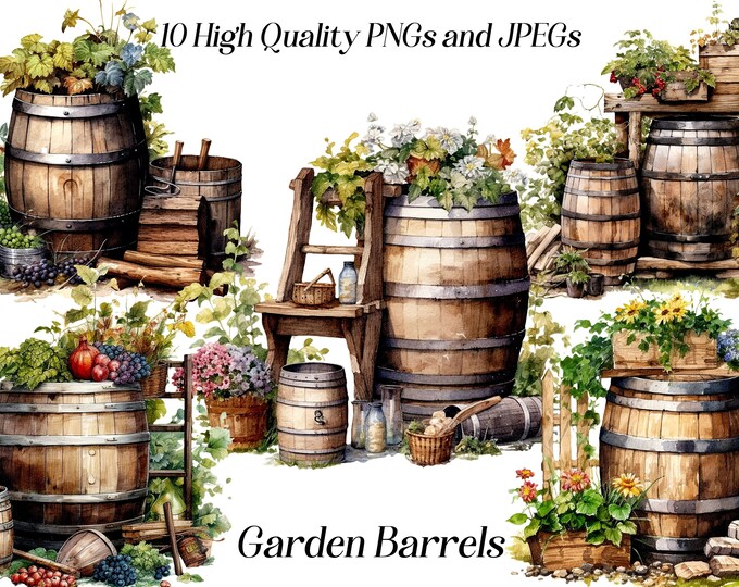 Floral Wooden Barrel Clipart, Garden Barrel, Floral Barrel Png, Spring ...