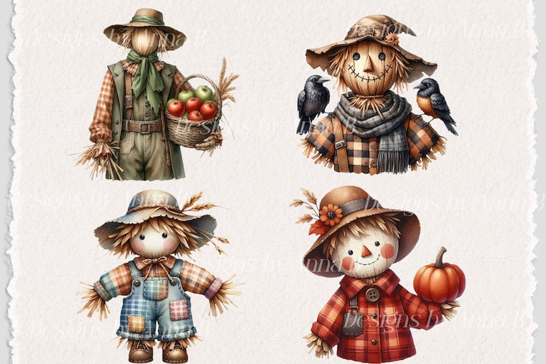 Scarecrow Clipart – Fall Harvest PNG Set, Farmhouse Style (24 Files ...