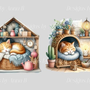Watercolor Sleeping Cat Clipart, 10 High Quality PNG Files, Cute Cat ...