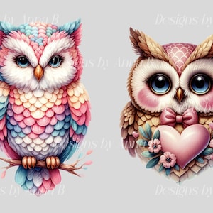 Owl With Hearts Clipart, Valentine Owl Clip Art, Png, Woodland Bird ...