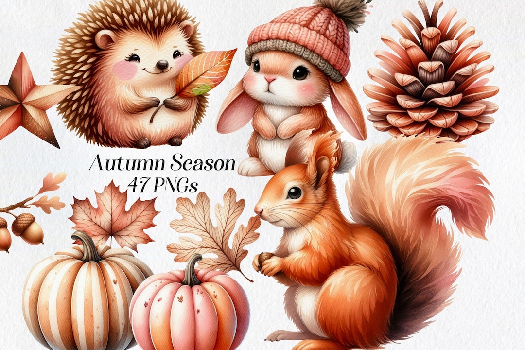 Autumn Season Clipart, Cute Fall, Cozy Season, Pumpkins, Woodland ...