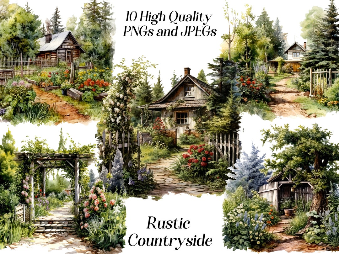 Watercolor Countryside Clipart, 10 High Quality JPEG and PNG Files ...