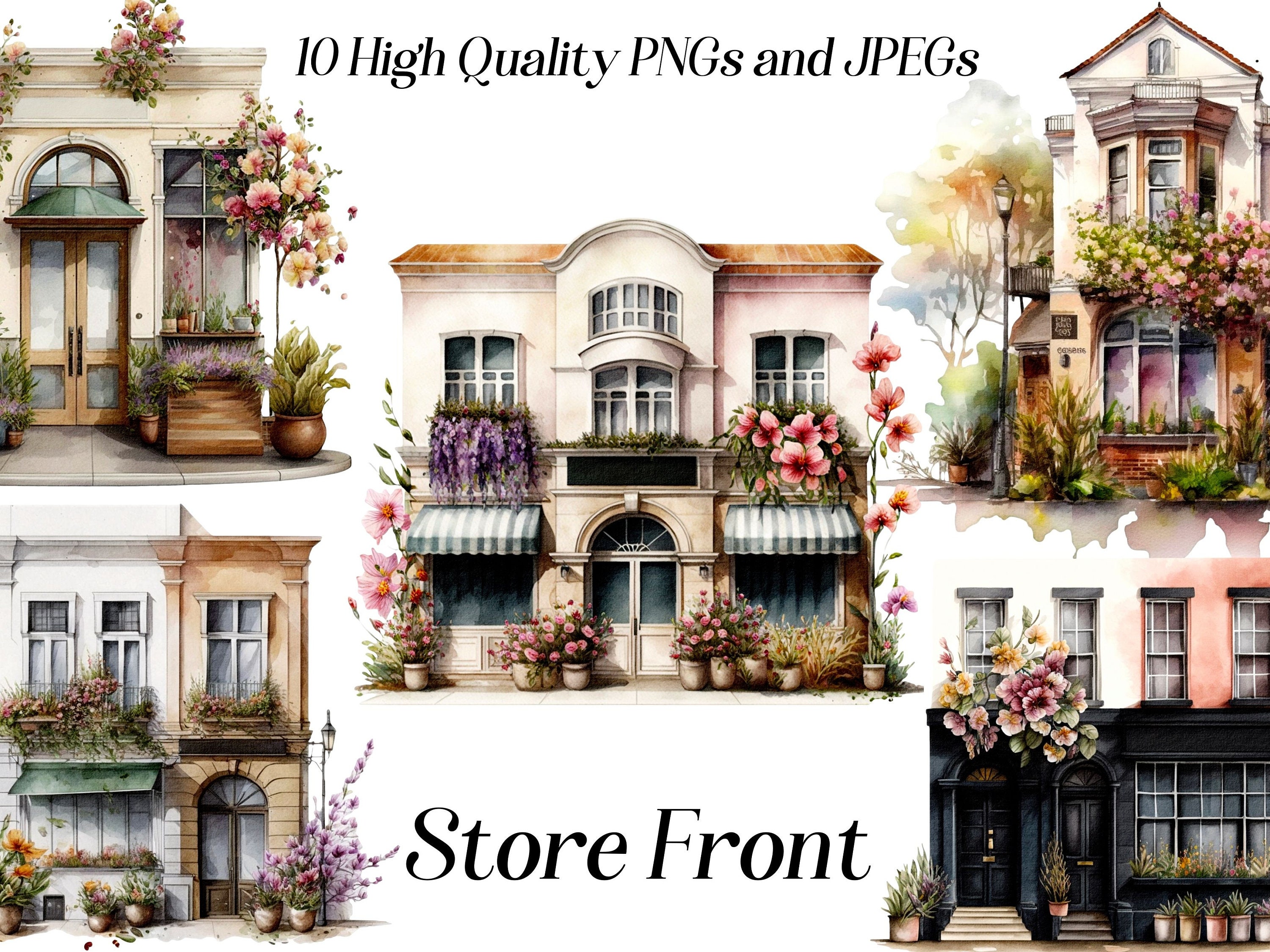 Watercolor Store Front Clipart 10 High Quality JPEG and PNG - Etsy