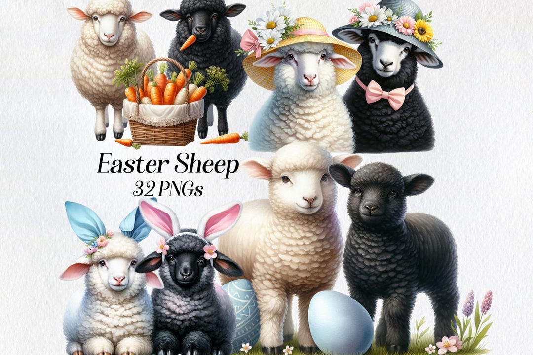 Easter Sheep Clipart: Watercolor Lambs, Spring Animals (digital Images ...