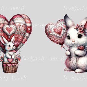 Watercolor Valentine Bunny Clipart, 10 High Quality PNG Files, Cute ...