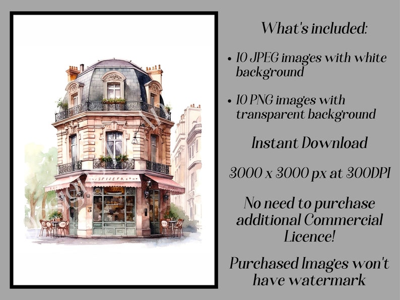 Watercolor Paris Cafe Clipart 10 High Quality JPEG and PNG - Etsy