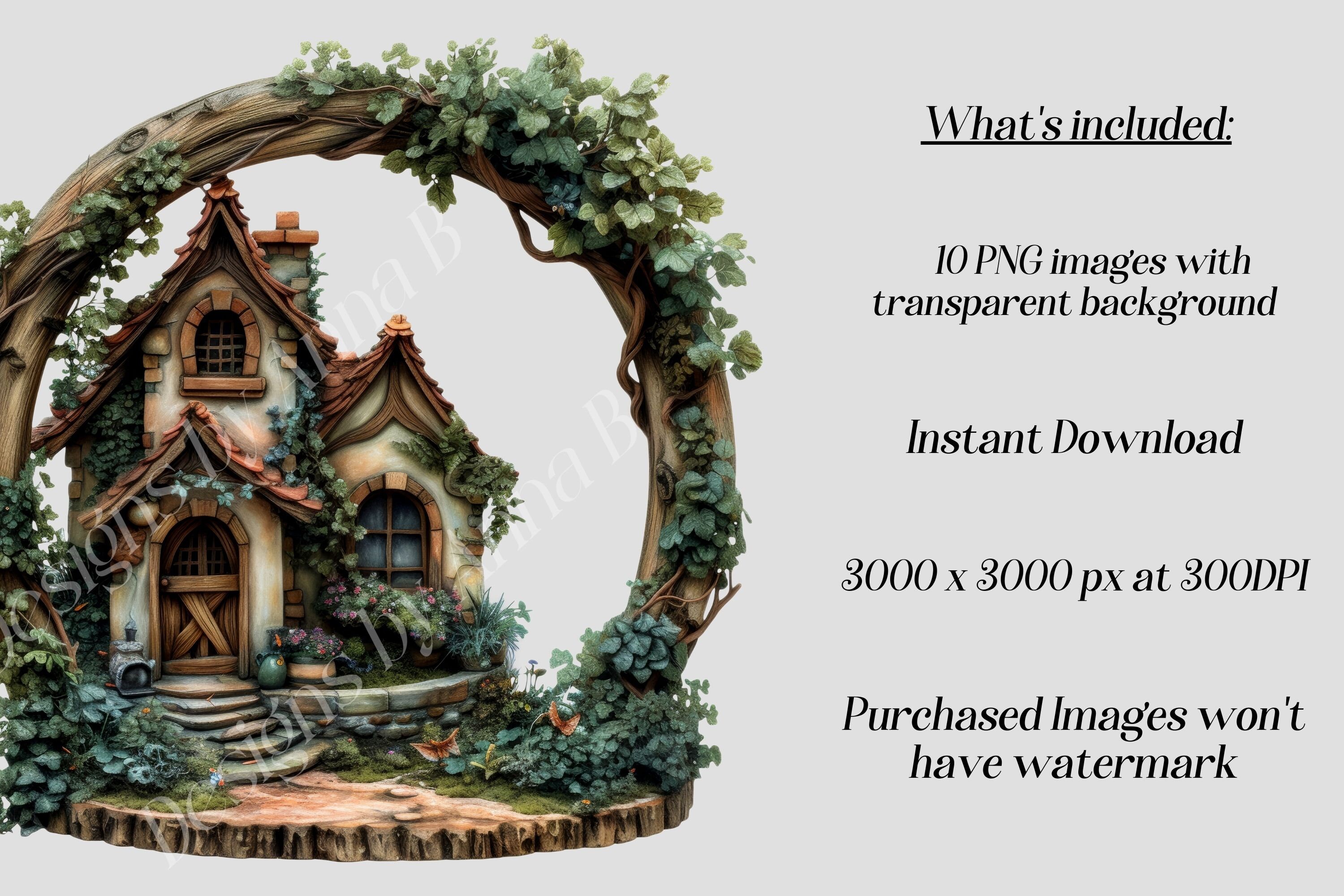 Watercolor Fairy House Clipart: Fantasy Home PNG Graphics (digital ...