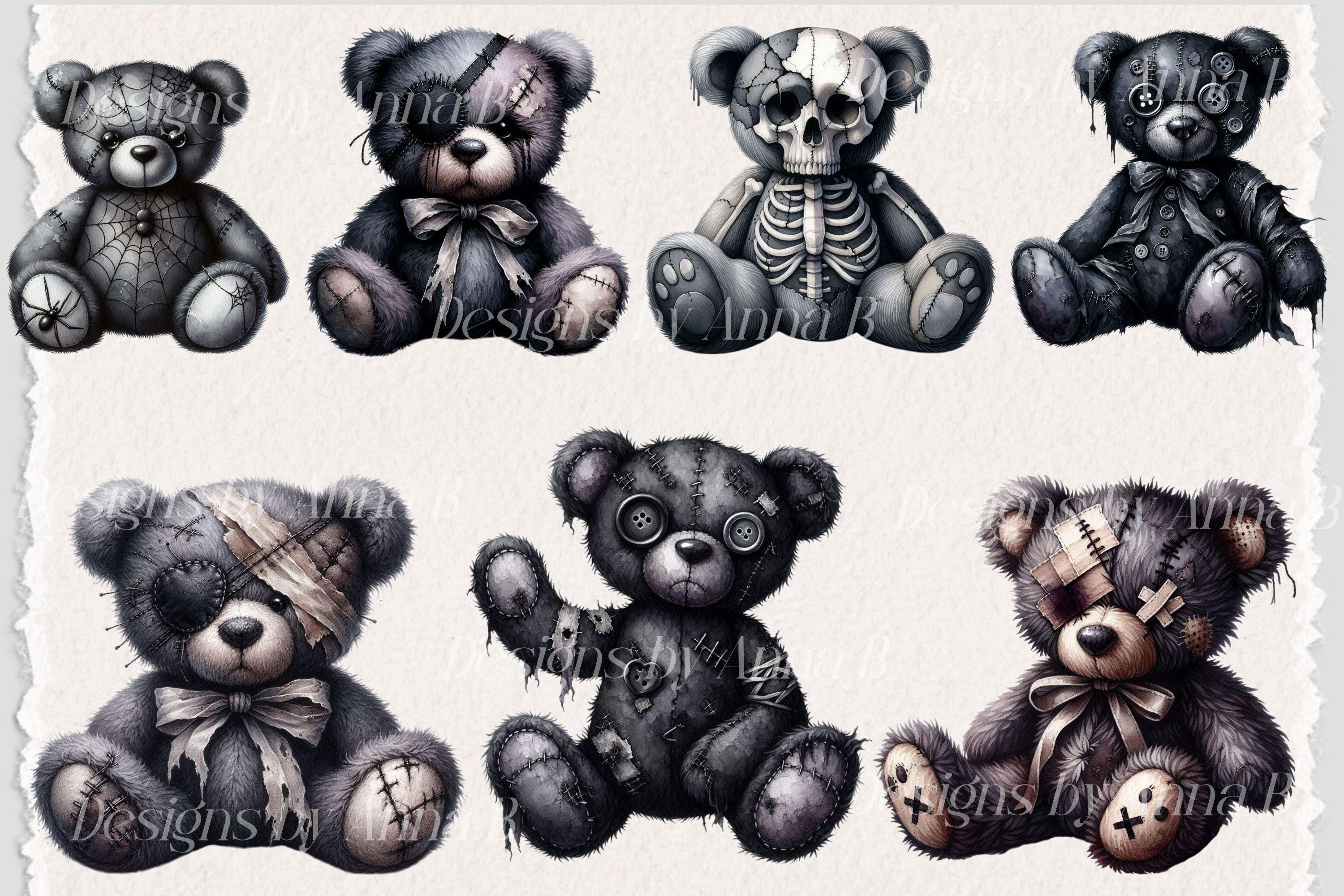Gothic Teddy Bear Clipart: Watercolor Goth Bear Pngs (digital Download ...