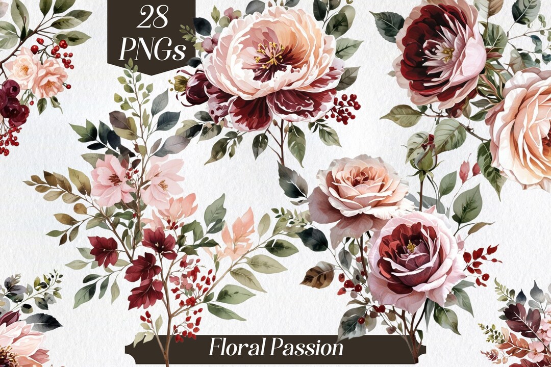 Watercolor Floral Clipart: Roses & Peonies (digital Download) - Etsy