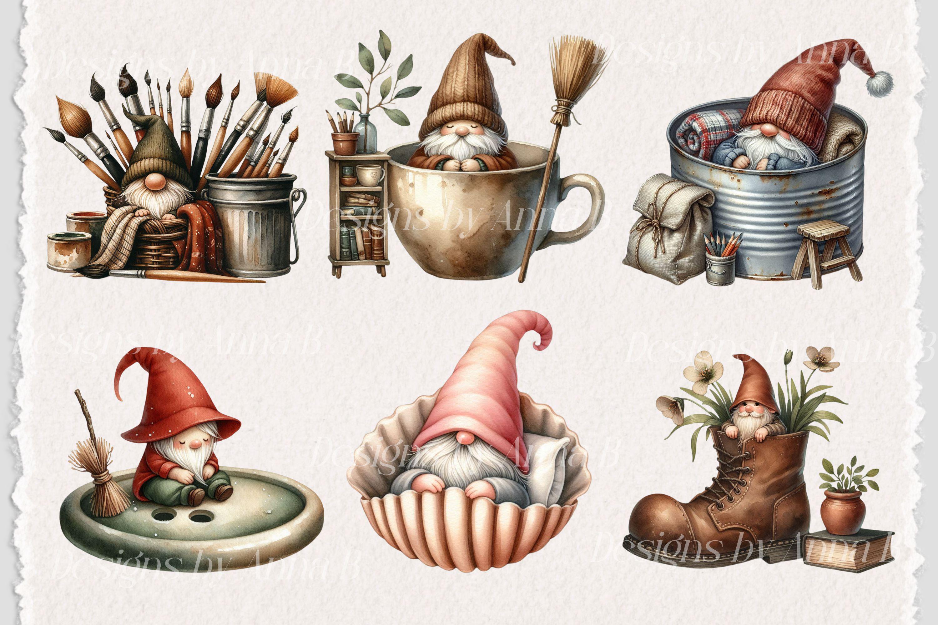 Gnome's Home Clipart, Watercolor Cute Gnome Clip Art, Png, Sleeping ...
