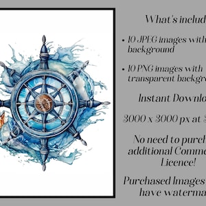 Watercolor Nautical Decor Clipart, 10 High Quality JPEG and PNG Files ...