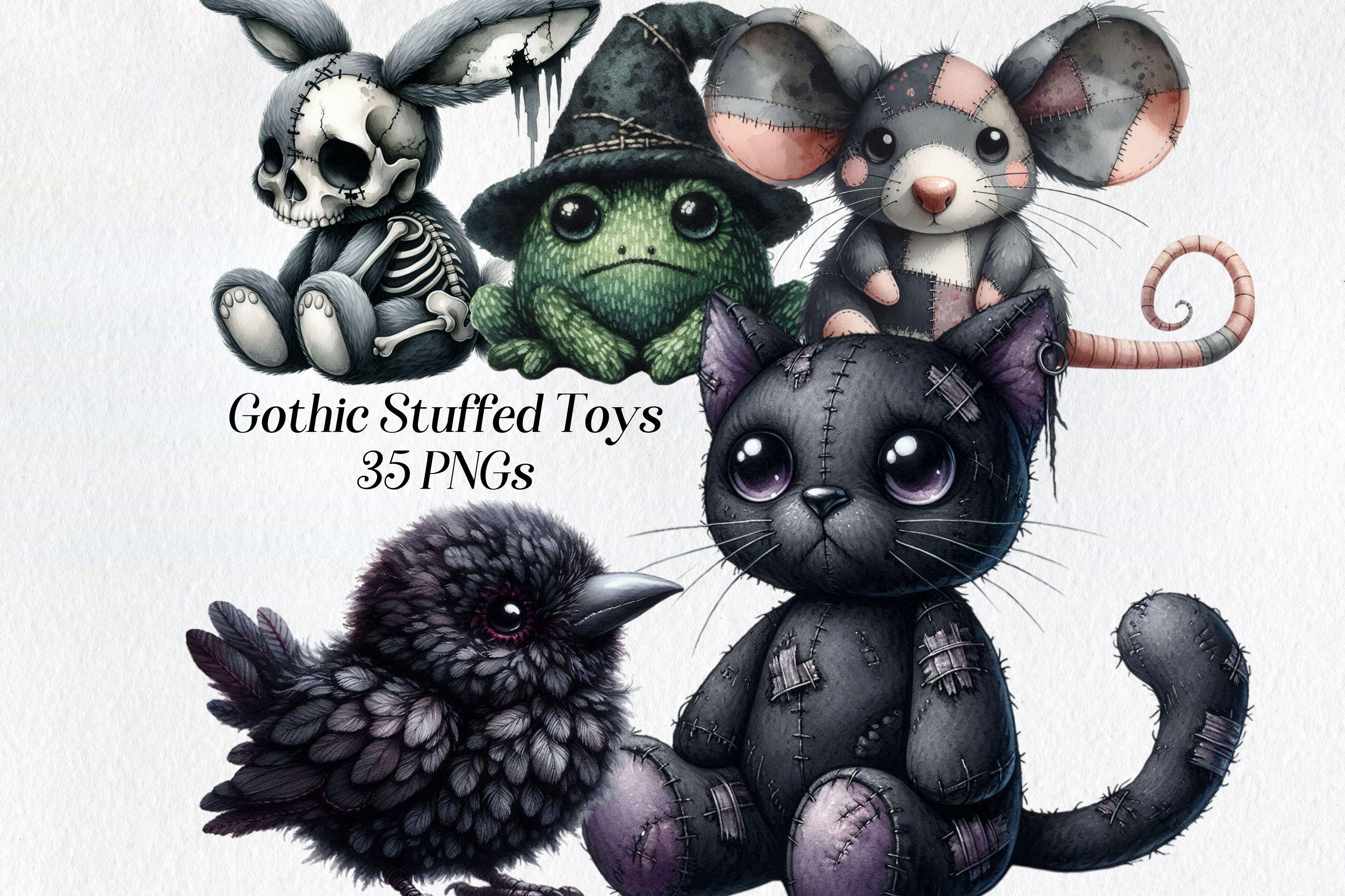 Watercolor Gothic Plush Toys Clipart: Spooky Animals (digital Download ...