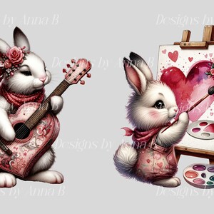 Watercolor Valentine Bunny Clipart, 10 High Quality PNG Files, Cute ...